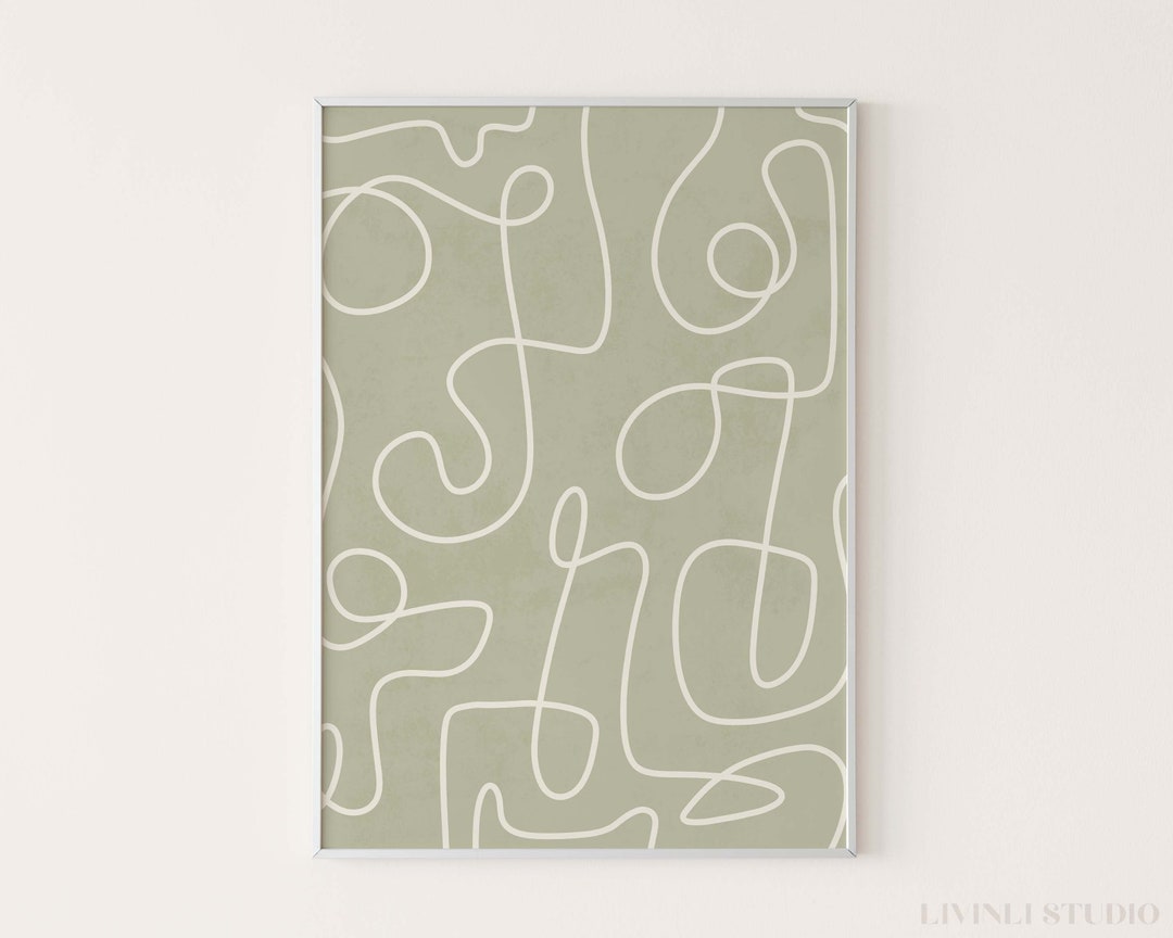 Line Art Sage Green Abstract Poster | Modern Minimalistic One ...