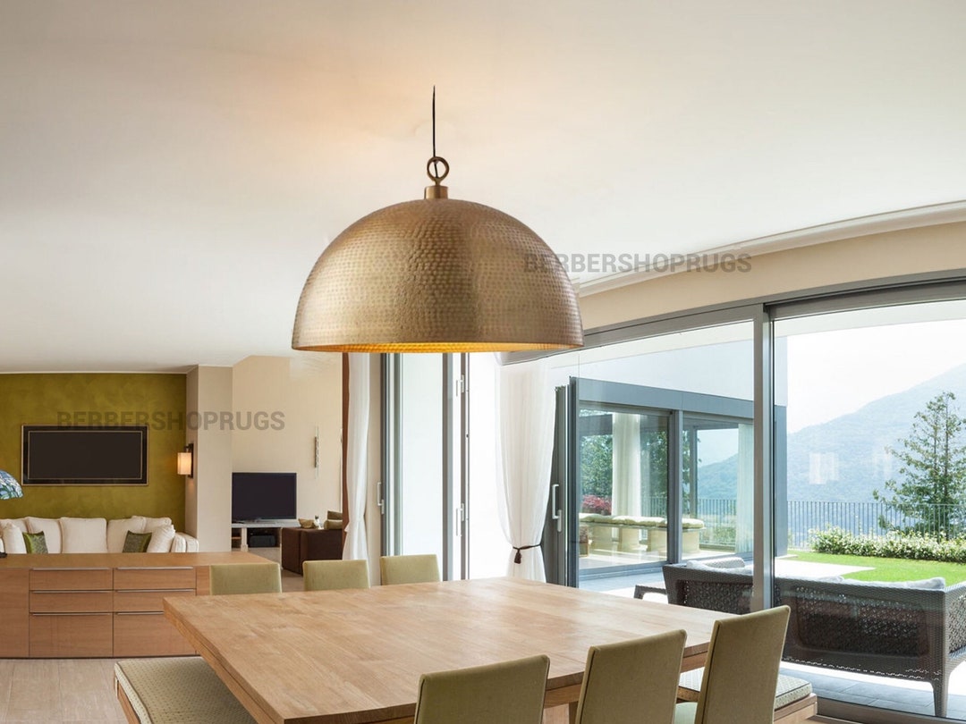 Brass Dome Pendant Light, Kitchen Island Light, Hanging Lamp, Art Decor ...