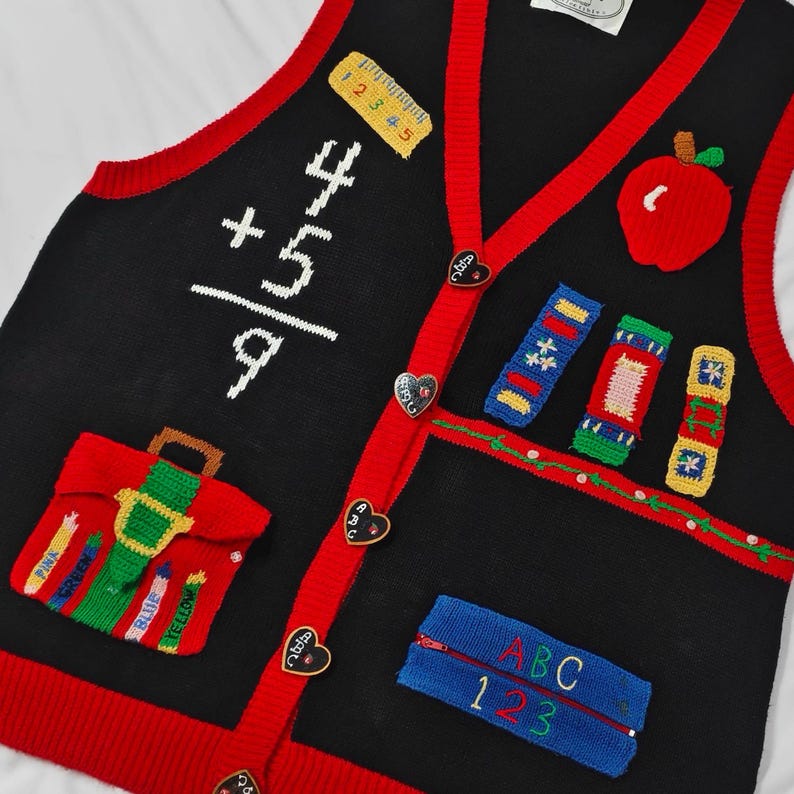 L-XL-2X - Vintage Teacher Sweater Vests | Retro 90-00's Embroidery ...