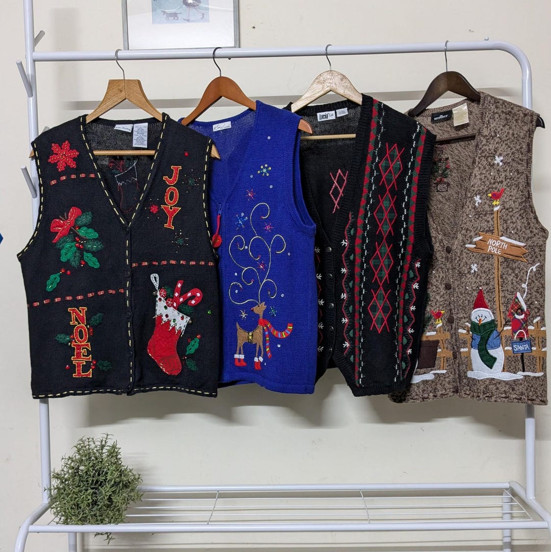 Large Vintage Holiday Themed Sweater Vests | Retro 80-90's Ramiecotton ...