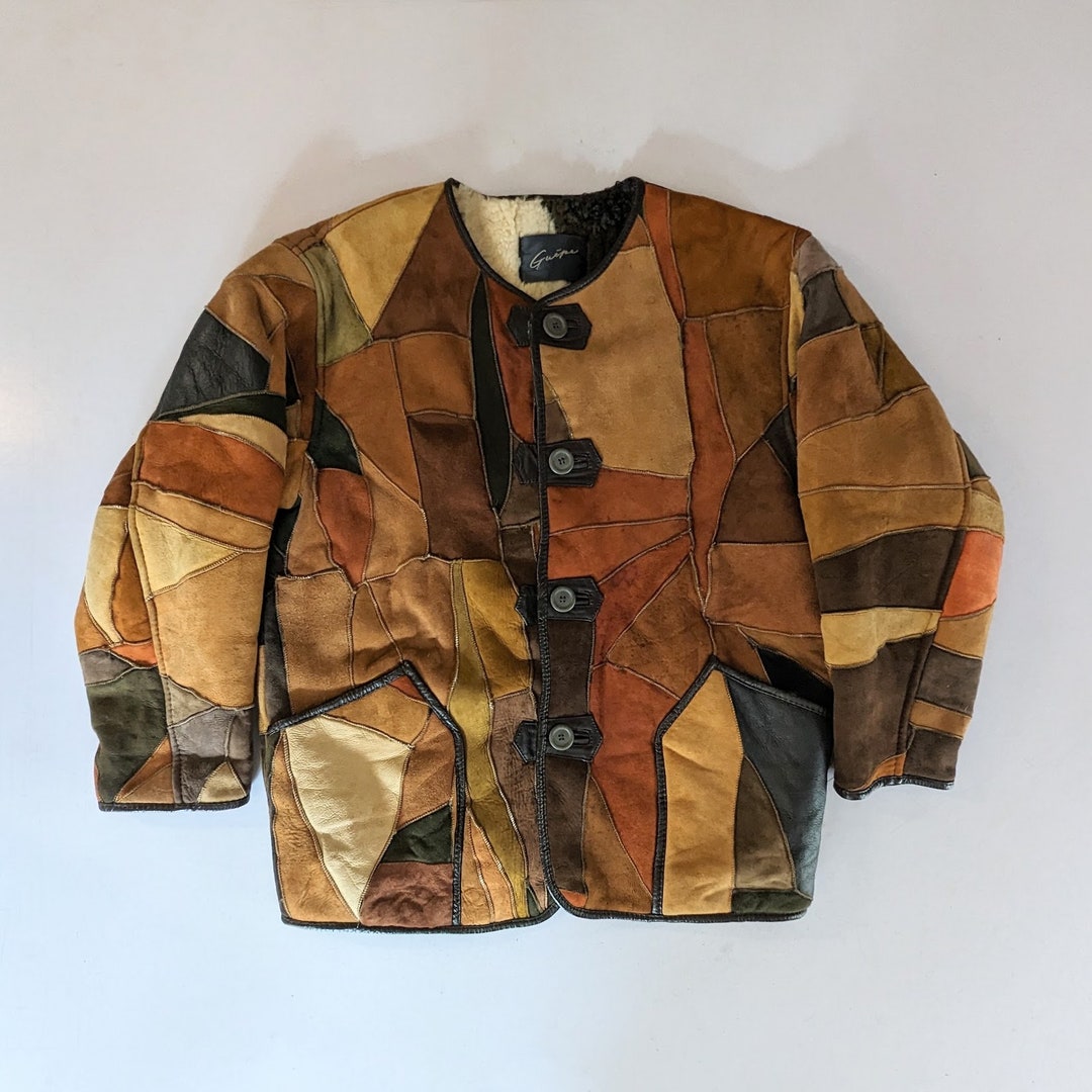 Vintage 80's Boro Leather and Suede Patchwork Boxy Fit Jacket | Heavy ...