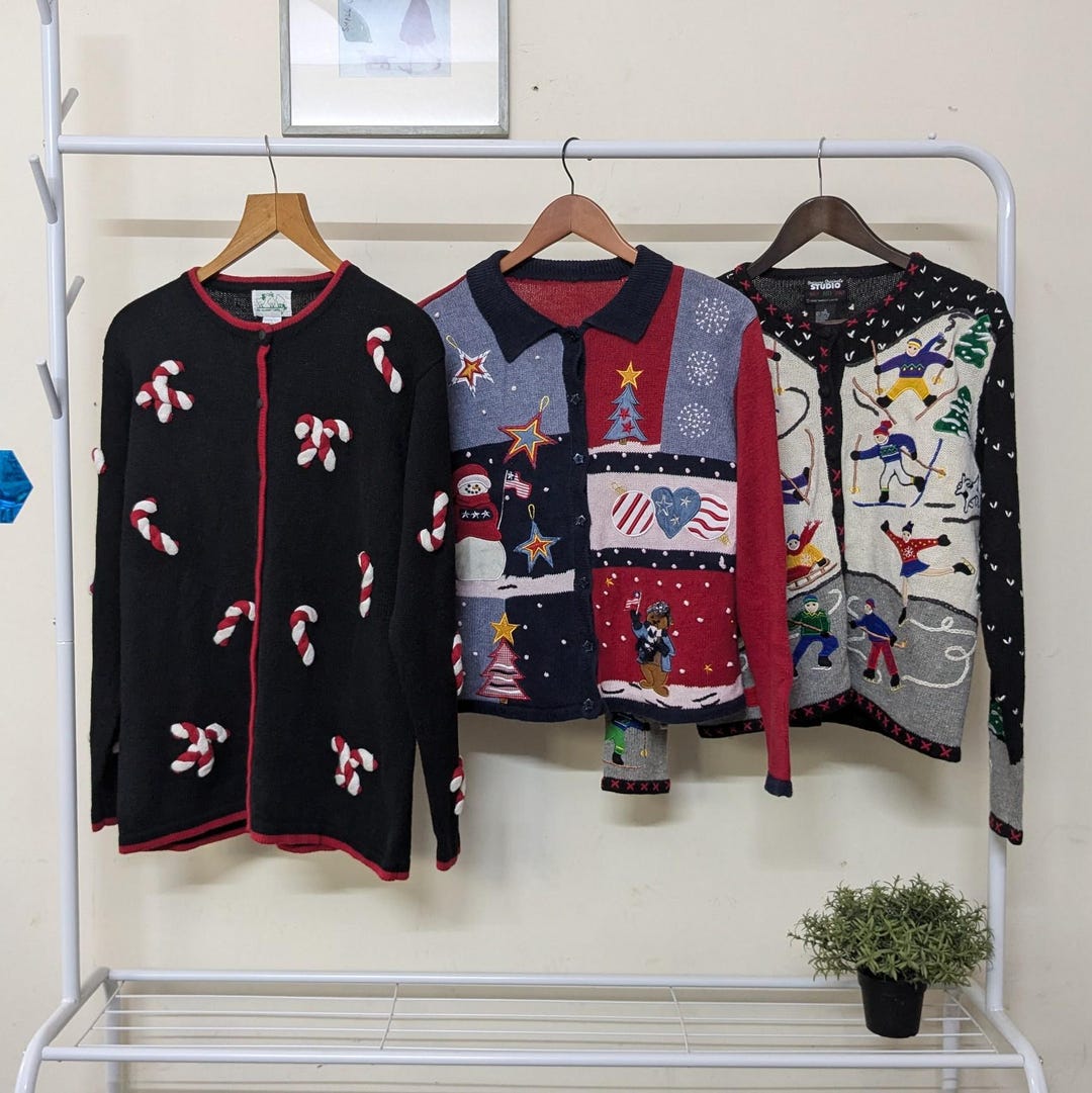 Christmas Themed Cardigans | Retro 80-90's Ramiecotton Handmade ...
