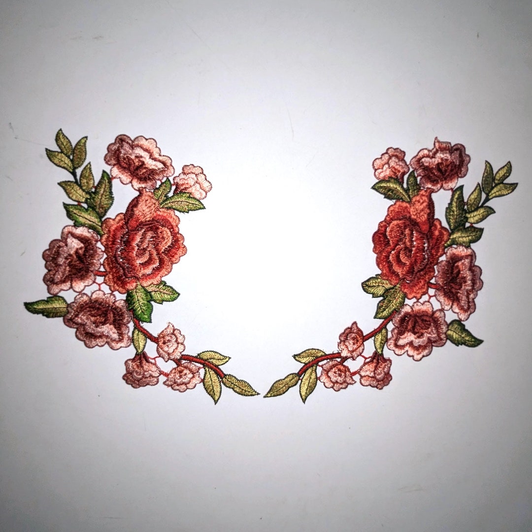 Pair of Delicate Lace Roses Patches, Iron-on or Sew In. Large Patch ...