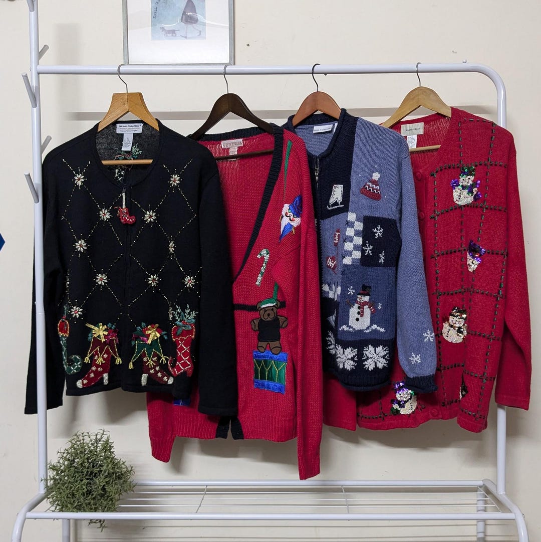 XL-2X Vintage Christmas Themed Cardigans | Retro 80-90's Ramiecotton ...