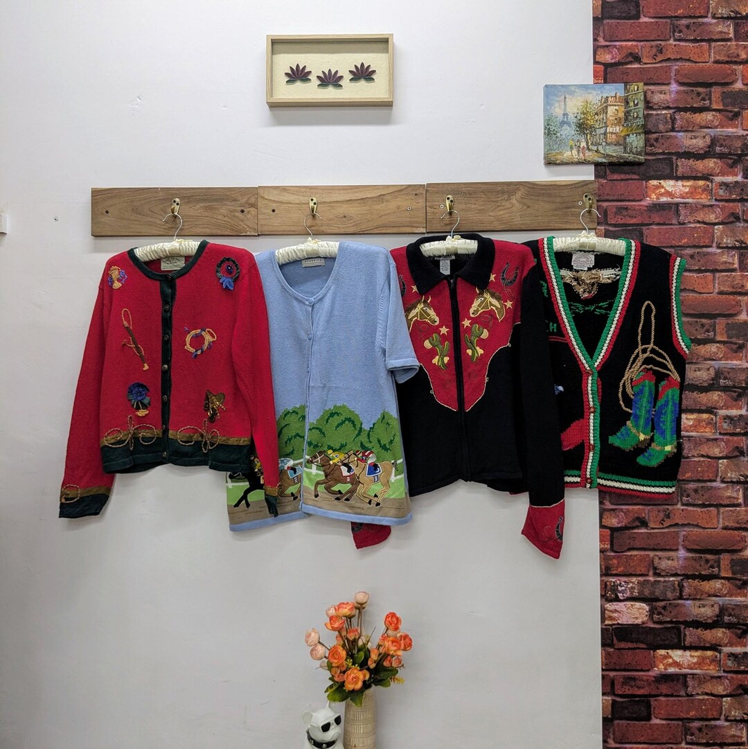S-XL Vintage Cowboy Horse Riding Sweaters | Retro 80-90's Ramiecotton ...