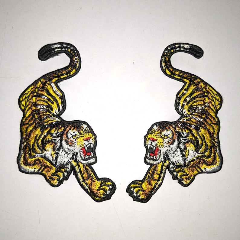 Pair of Crouching Tiger Patches, Iron-on or Sew In. Large Patch ...