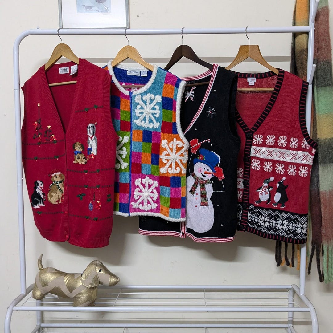 Large Vintage Christmas Sweater Vests | Retro 80-90's Ramiecotton ...