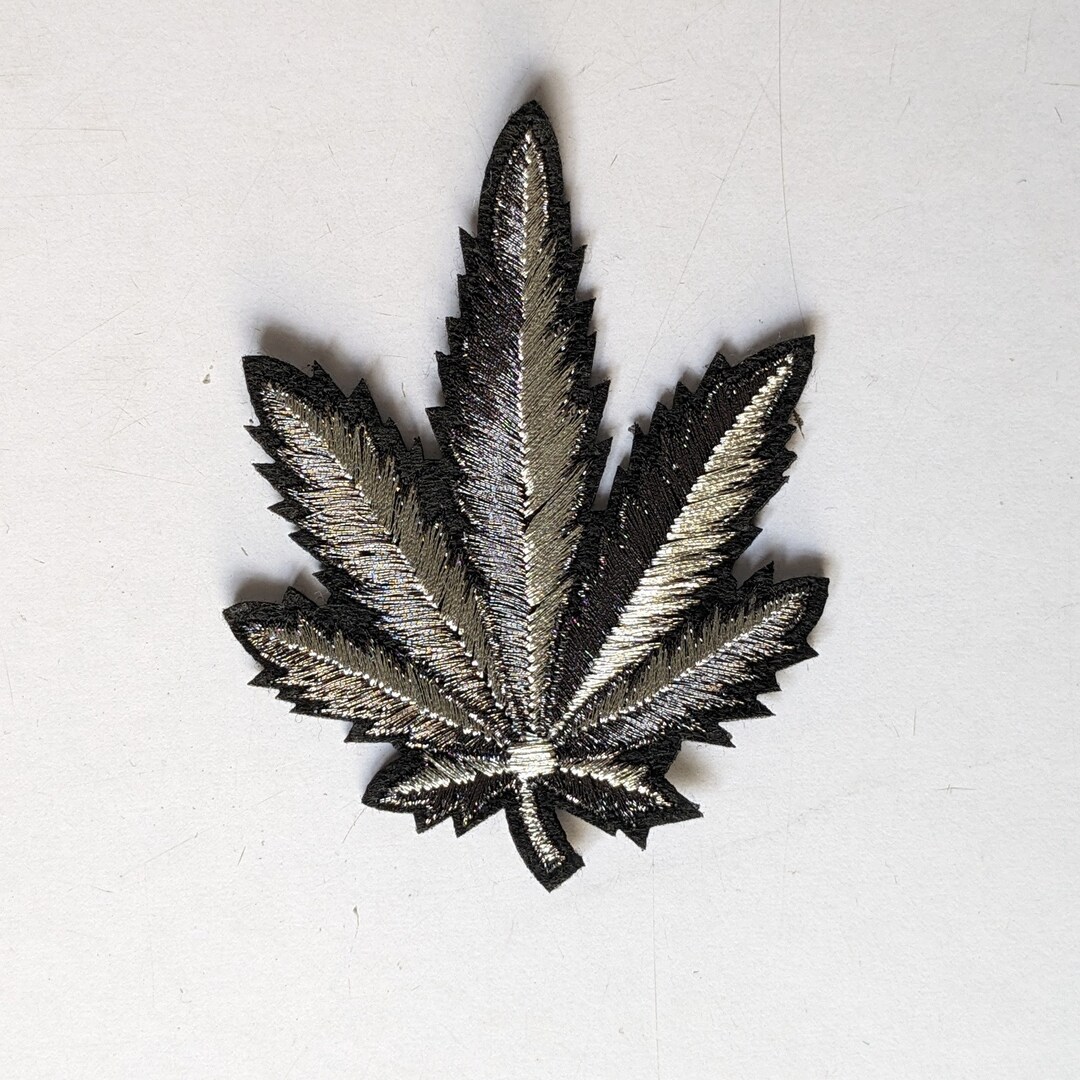 Pot Leaf Patch, Iron-on / Sew In. Metallic Embroidery Applique Vest Jacket Clothing Backpack ...