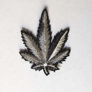 Pot Leaf Patch, Iron-on / Sew In. Metallic Embroidery Applique Vest ...