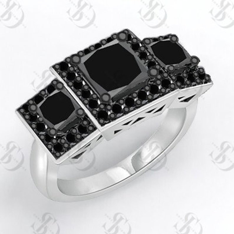 6mm Princess Black Diamond Solitaire Engagement Ring, Black Gemstone ...