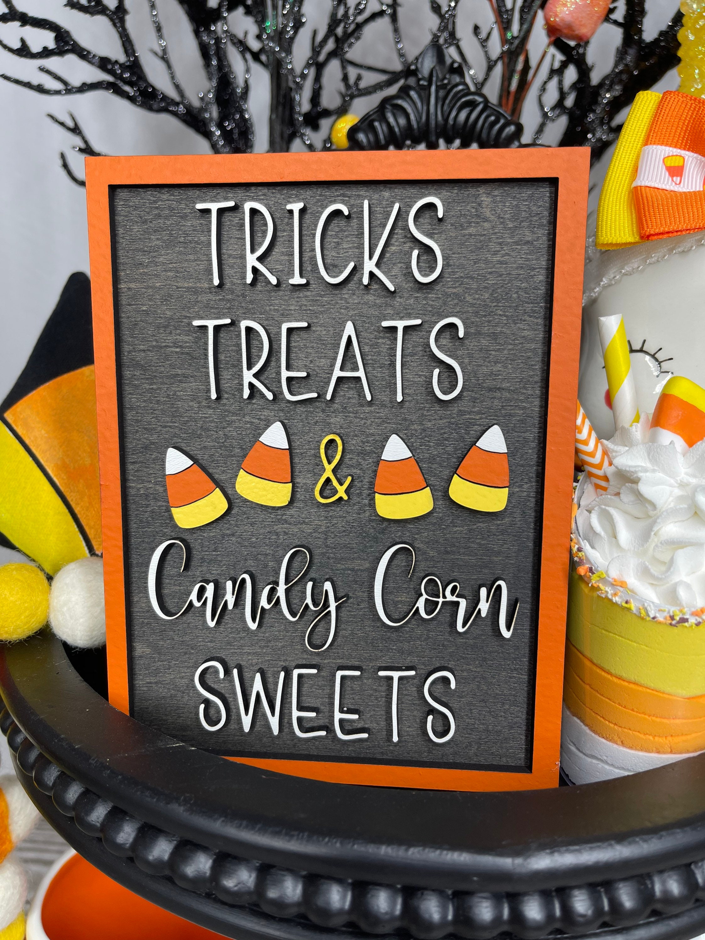 Candy Corn Decor Candy Corn Signs Candy Corn Tiered Tray - Etsy