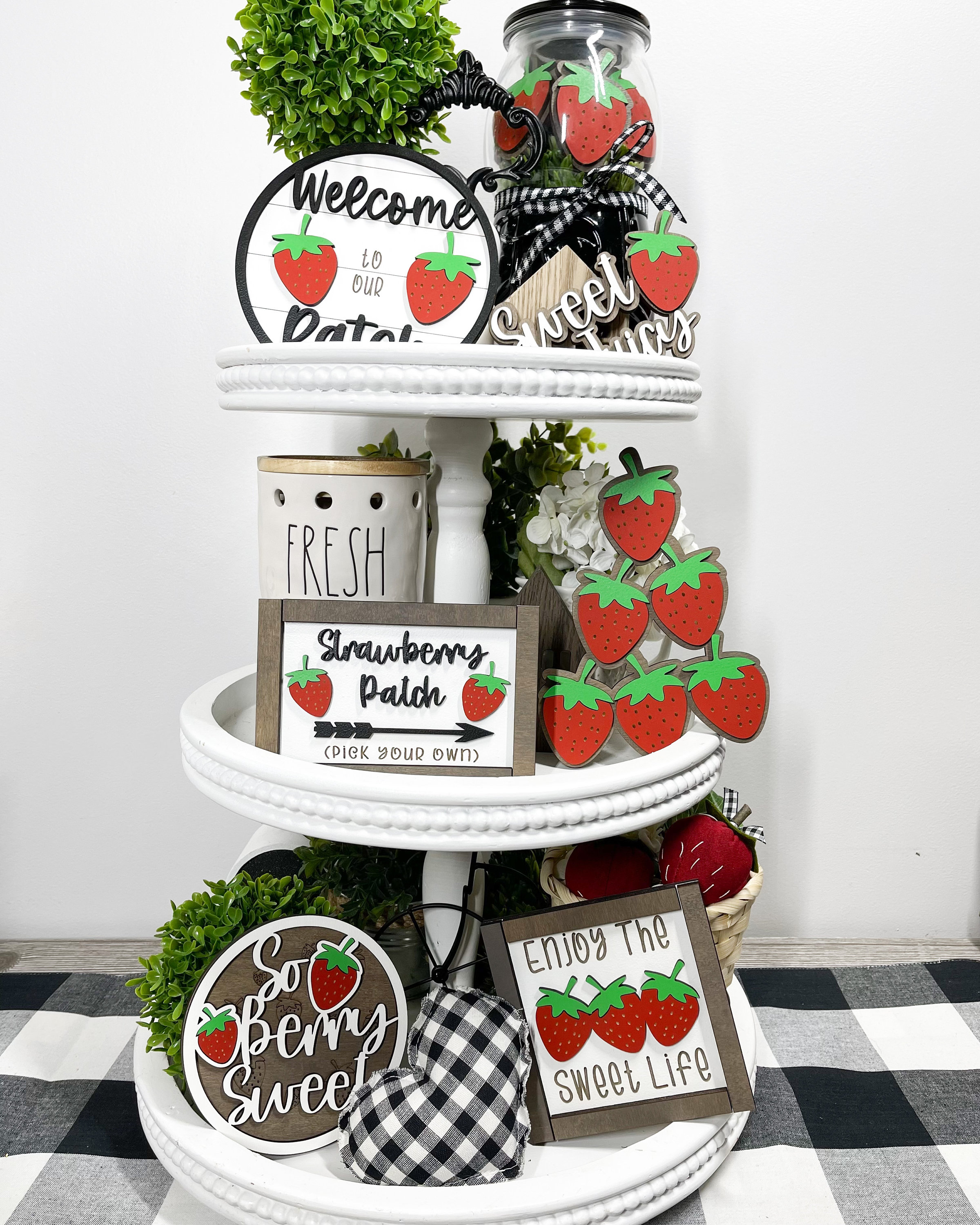 Strawberry Decor, Summer Decor, Tiered Tray, Tiered Tray Decor ...