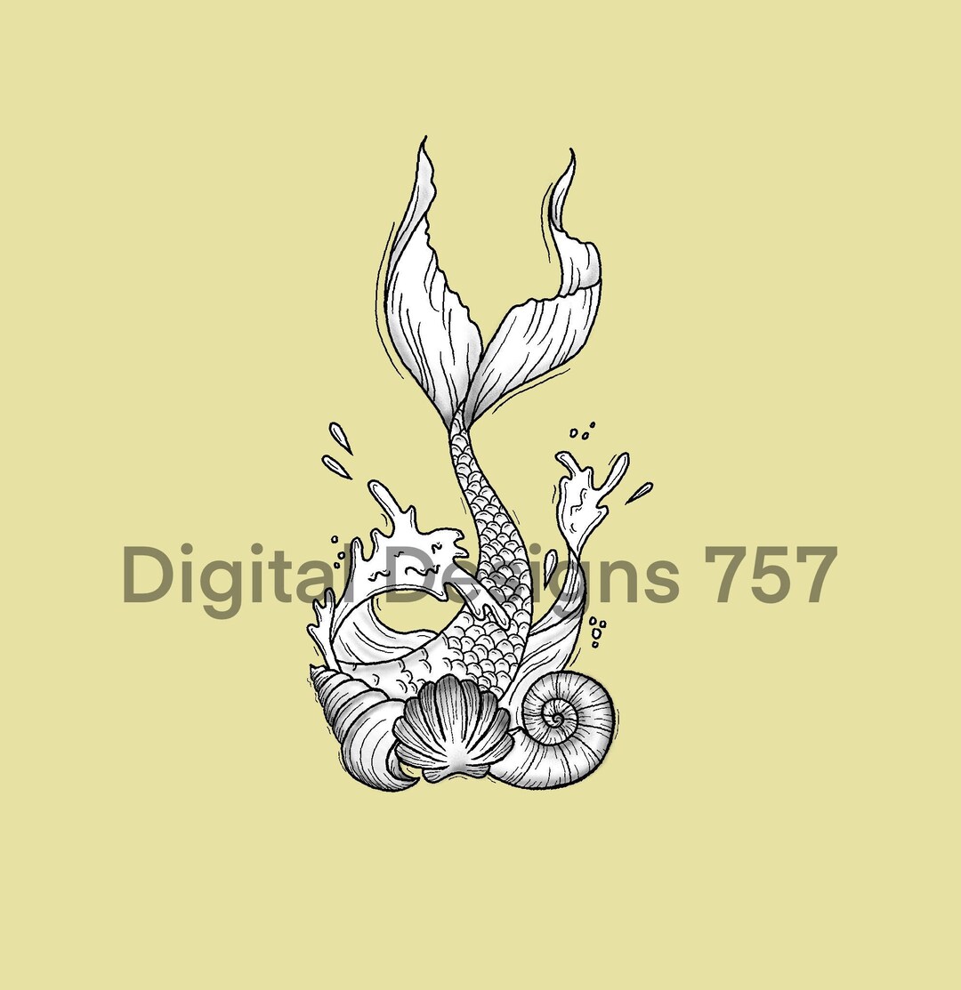 Mermaid Tail, Shell Tattoo Design - Etsy