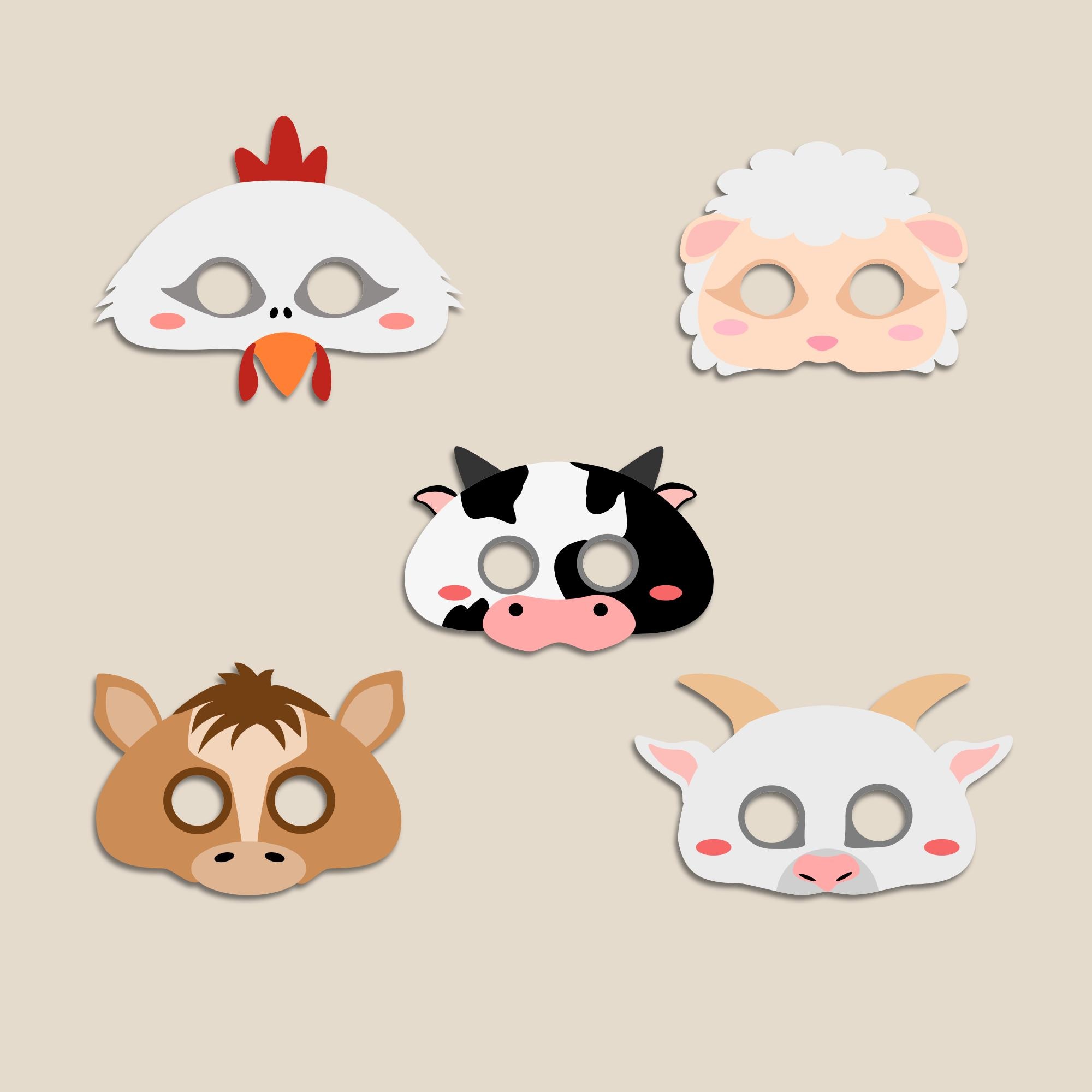 Farm Animal Masks Printable: Kids' Pretend Play Party Favors (PDF ...
