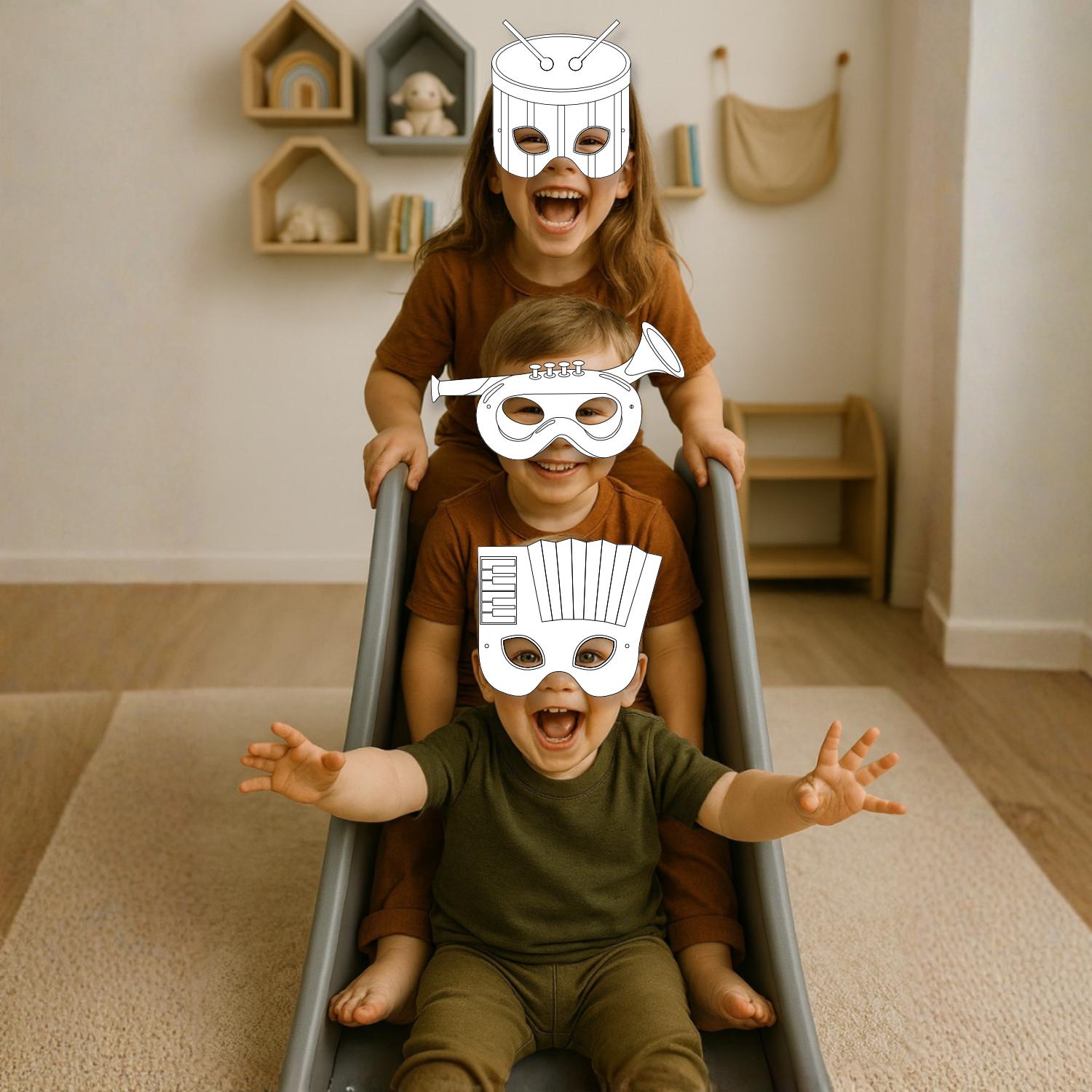 Musical Intrument Coloring Masks: DIY Craft Activity (PDF Download, 10 ...