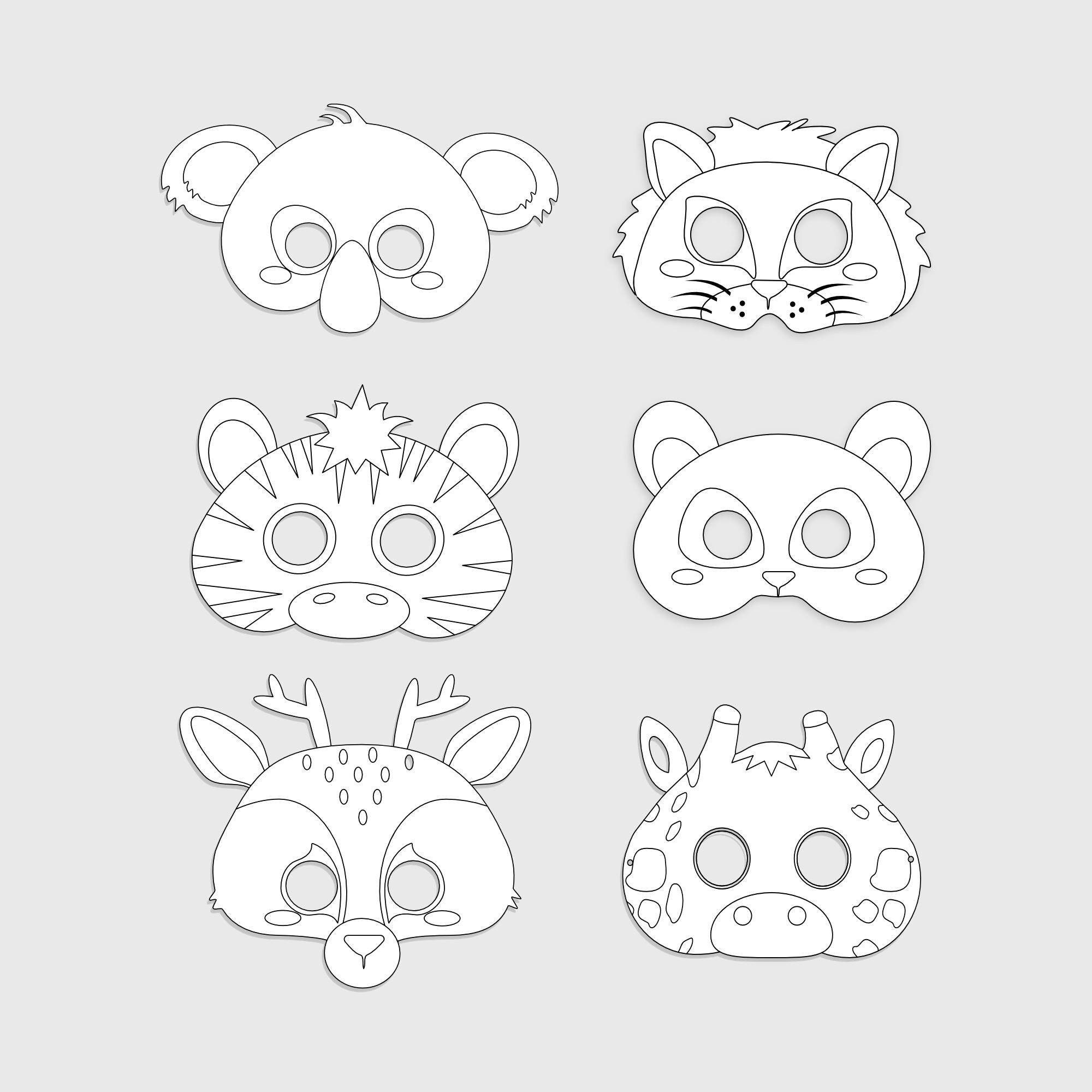 Safari Animal Masks Bundle, Printable Jungle Party Masks for Kids (PDF ...
