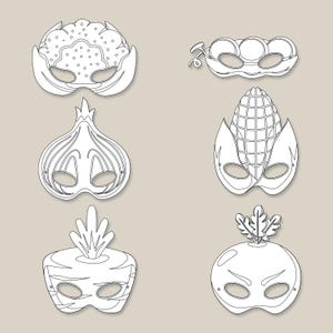 Vegetable Masks Bundle | 24 Coloring & Colored Veggie Masks for Kids ...