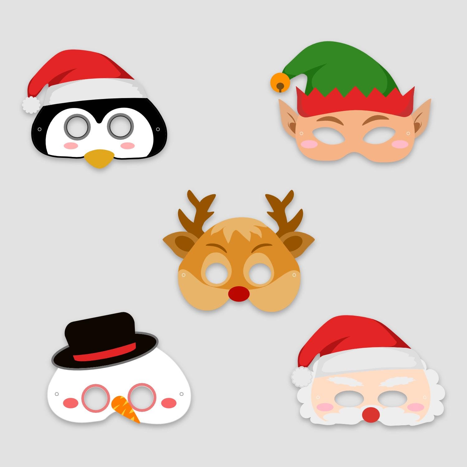 Christmas Mask Bundle – 20 Printable PDF | Coloring & Colored Christmas ...