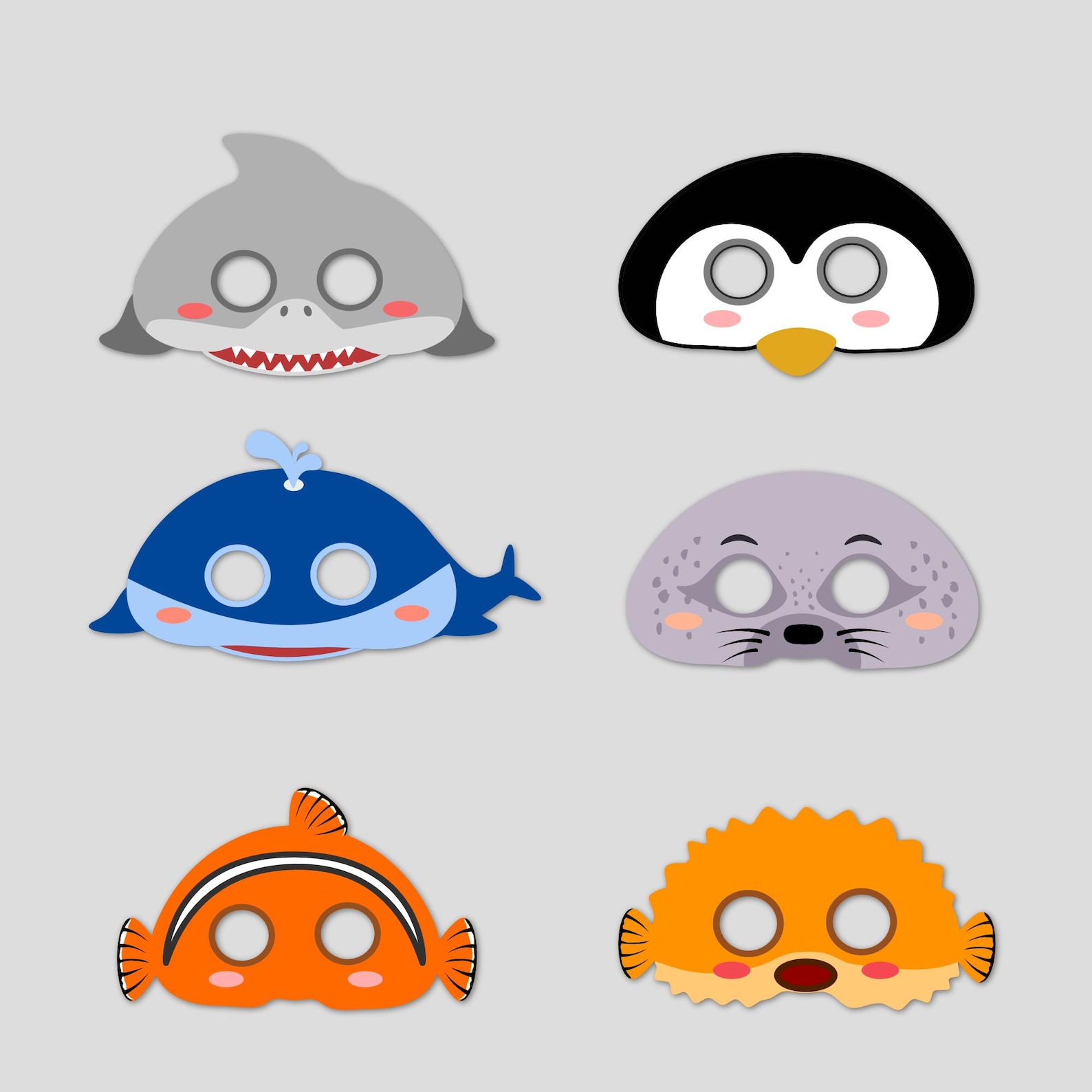 Sea Animal Masks: 12 Ocean Theme Party Masks (PDF Printable) - Etsy