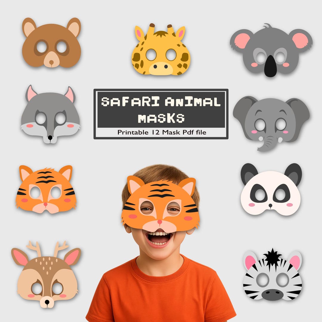 Safari Animal Masks Printable, 12 Jungle Theme PDF Party Masks for Kids ...