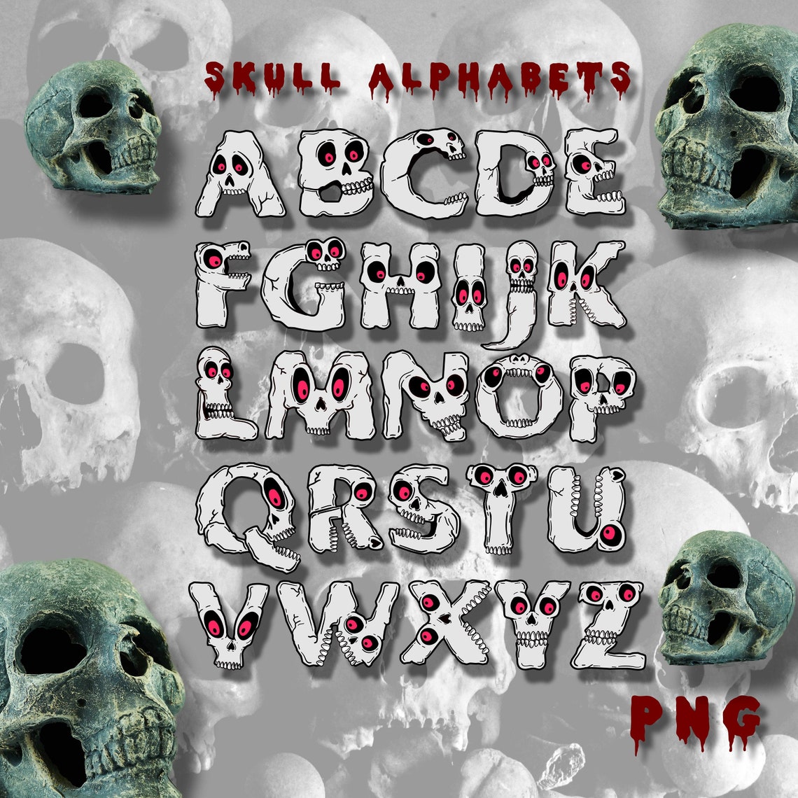 Skull Alphabet Skull Letters Skull Decor Skull PNG - Etsy