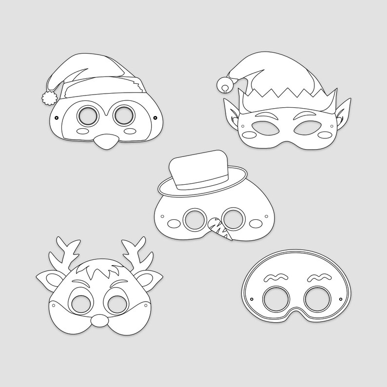 Christmas Mask Bundle – 20 Printable PDF | Coloring & Colored Christmas ...