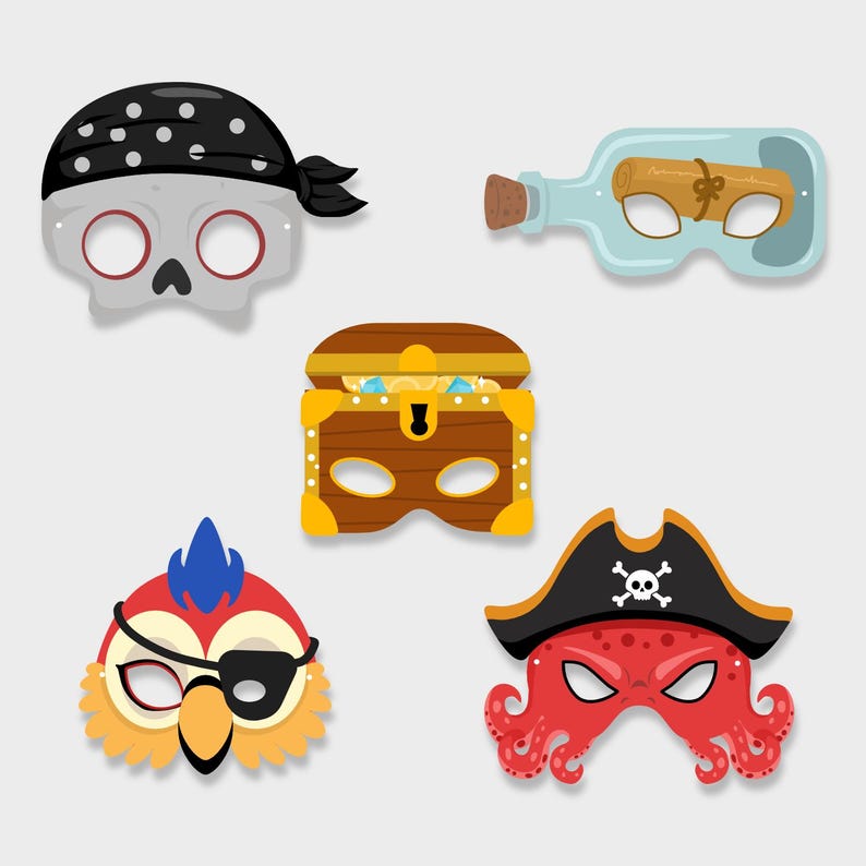 Pirate Masks for Kids – Printable Pirate Party Mask Set, PDF Download ...