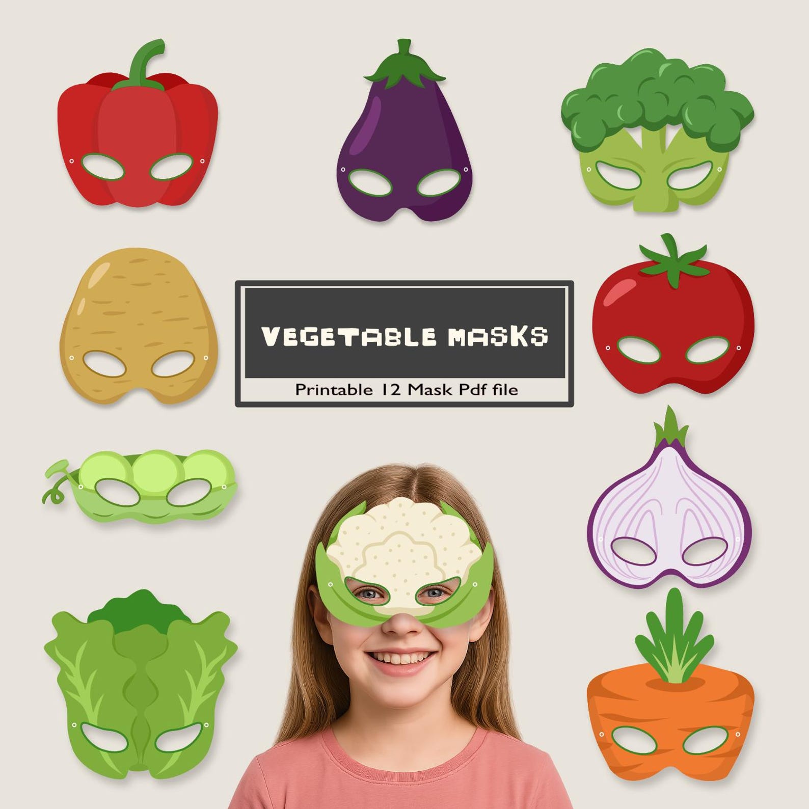DIY Vegetable Mask Pages: Printable Craft Activity (PDF Download) - Etsy