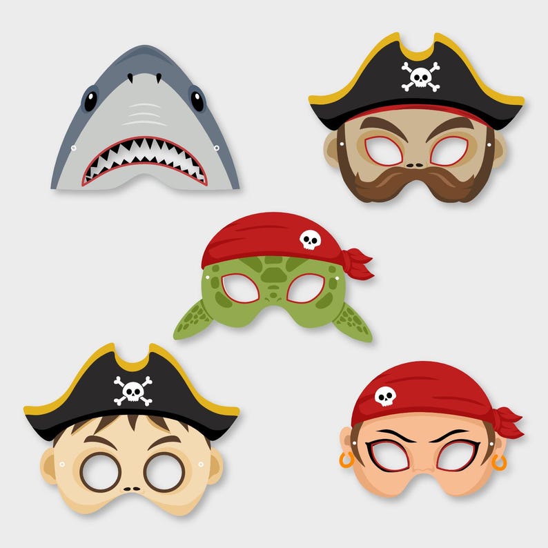 Pirate Masks for Kids – Printable Pirate Party Mask Set, PDF Download ...