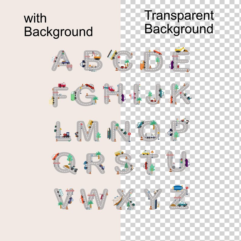 Vehicles Alphabet Poster, Road Letters and Numbers (digital Download ...