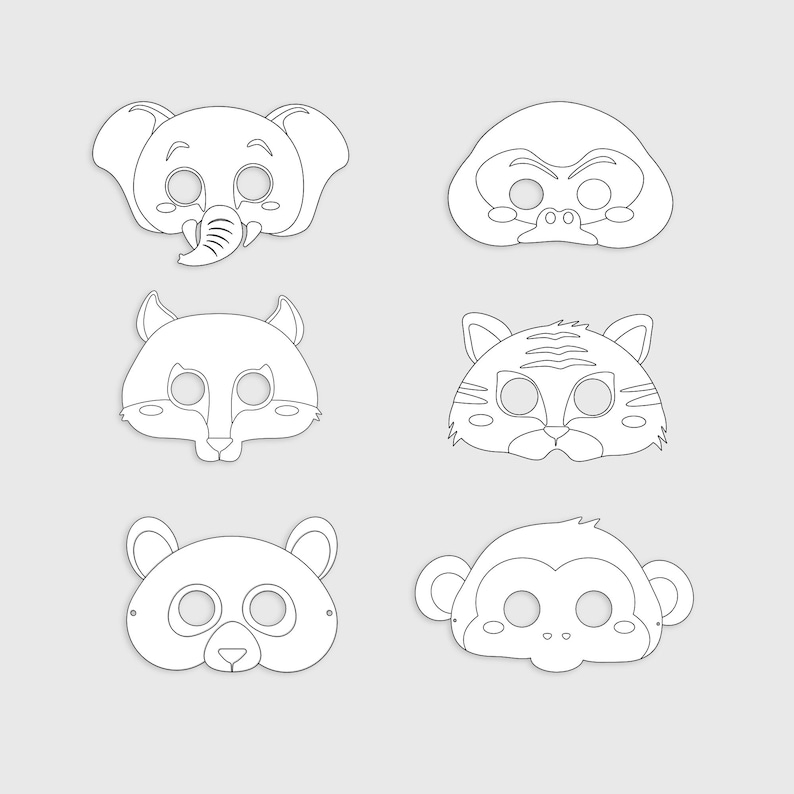 Safari Animal Coloring Masks: DIY Craft Kids Gift Activity (PDF ...