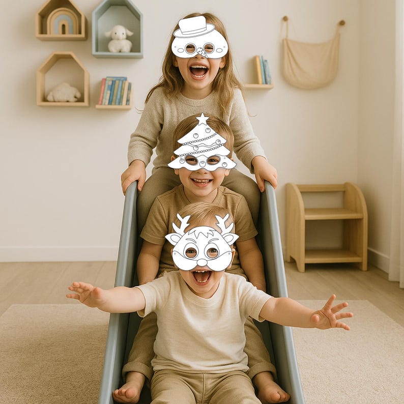Christmas Mask Bundle – 20 Printable PDF | Coloring & Colored Christmas ...