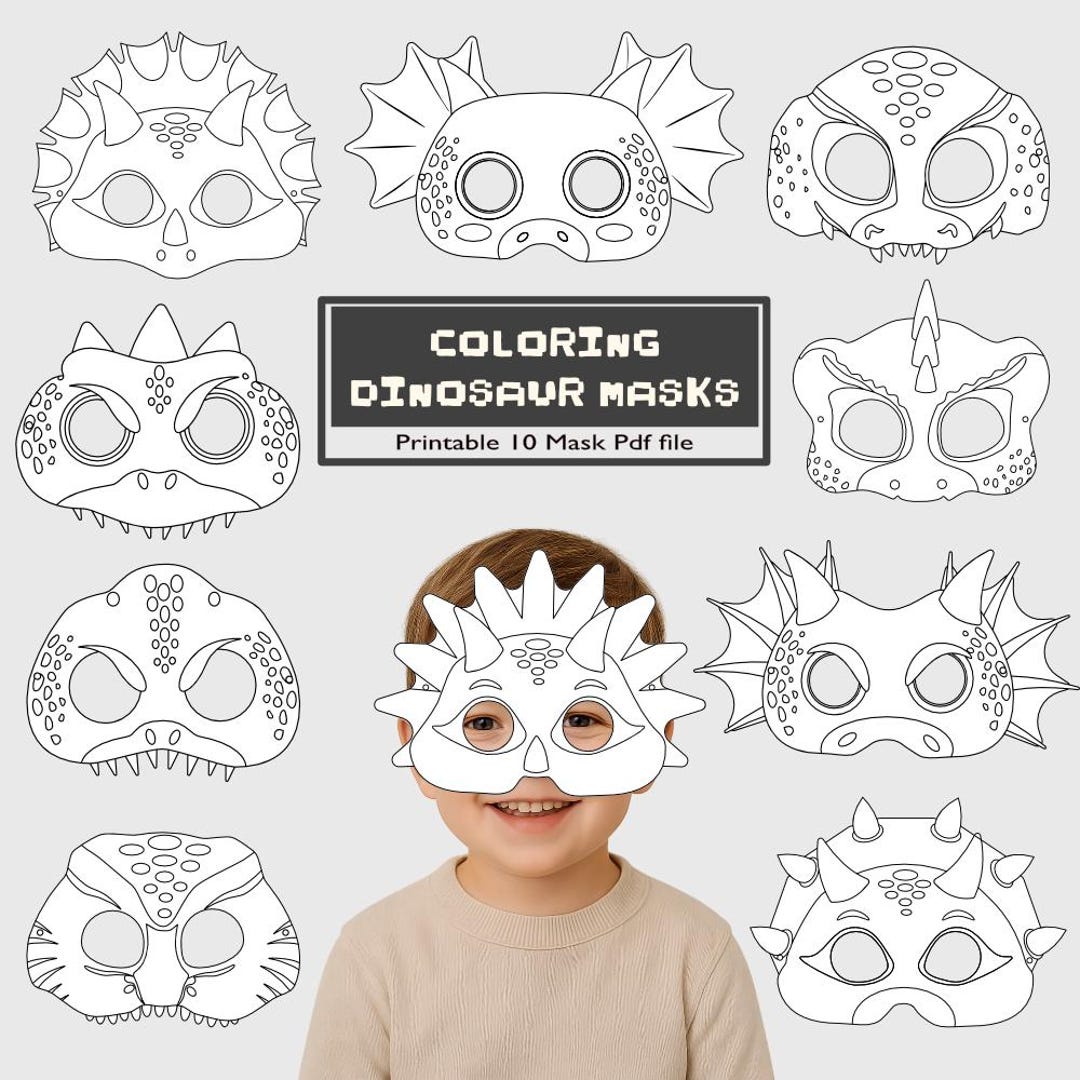 Coloring Dinosaur Masks – 10 Printable Dino Mask Templates for Kids ...