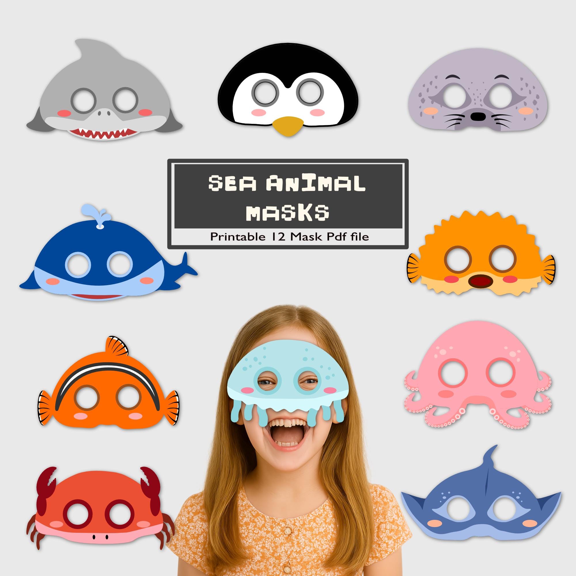 Sea Animal Masks Printable, 12 Ocean Theme PDF Party Masks for Kids ...