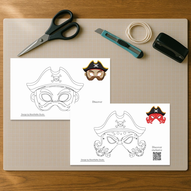 Pirate Coloring Masks | Printable Pirate Party Favors | DIY Paper Mask ...