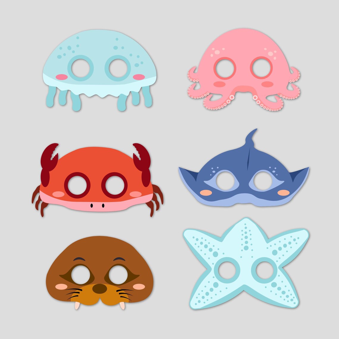Sea Animal Masks Printable, 12 Ocean Theme PDF Party Masks for Kids ...