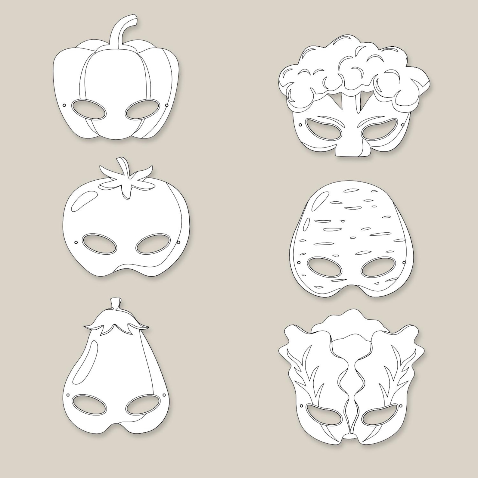 Vegetable Masks Bundle | 24 Coloring & Colored Veggie Masks for Kids ...