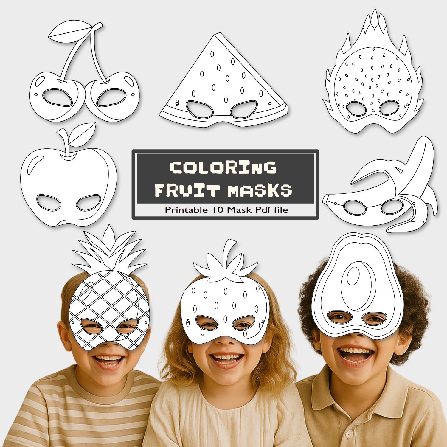 Coloring Fruit Masks, 10 Fruit Costume for Kids Craft & Party Activity ...