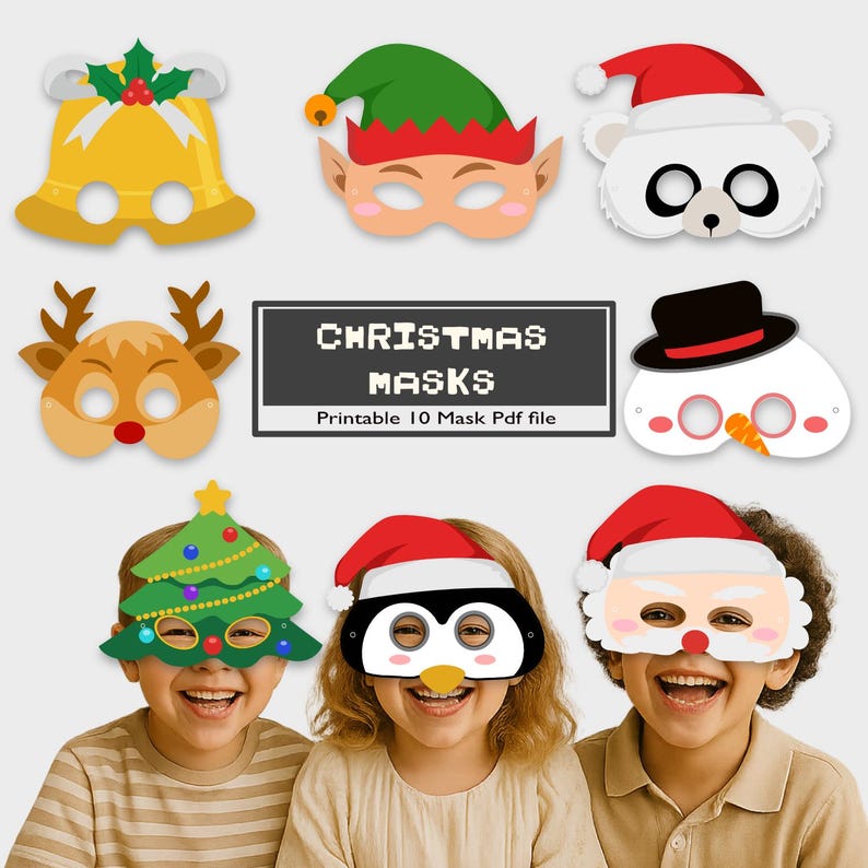 Christmas Mask Bundle – 20 Printable PDF | Coloring & Colored Christmas ...