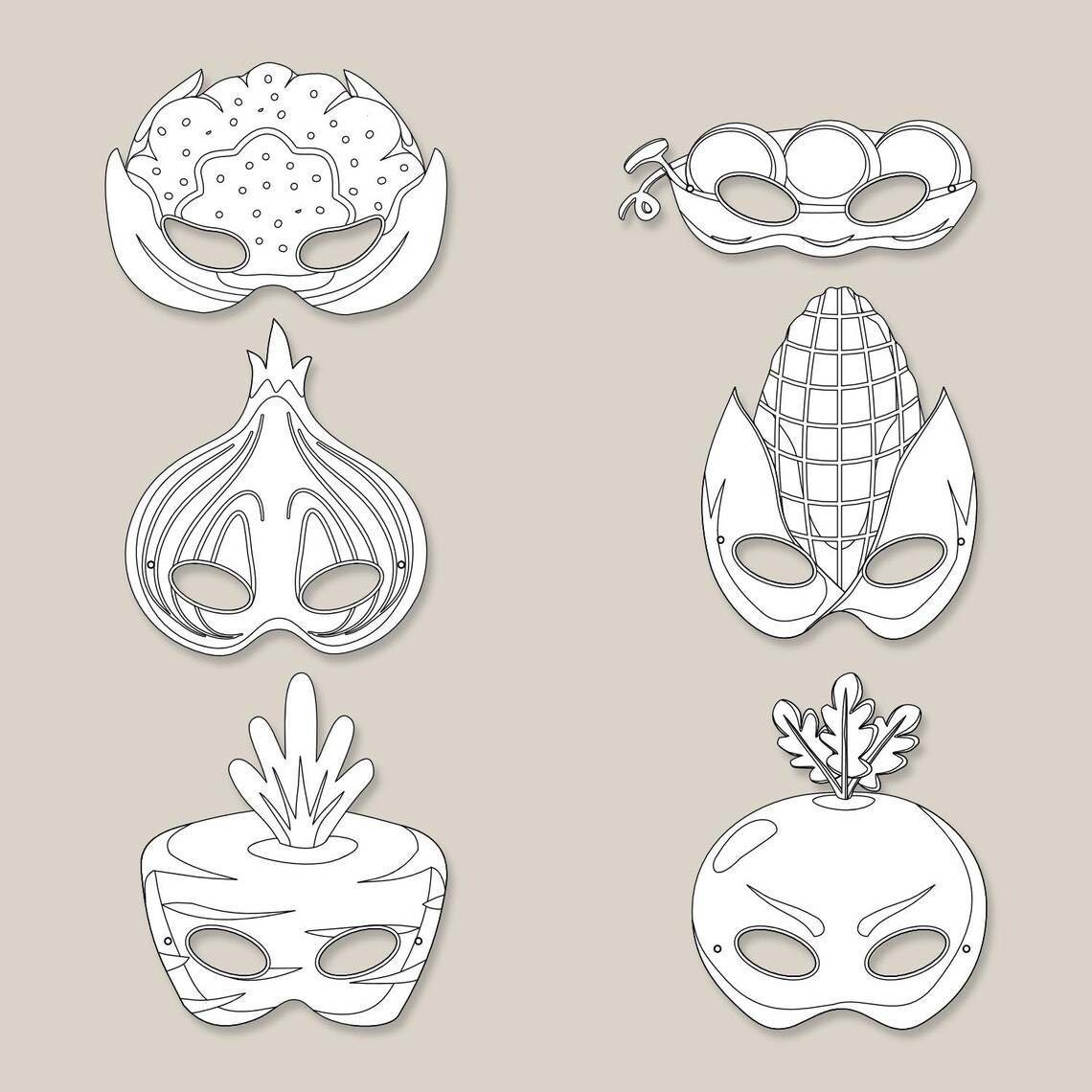 Vegetable Mask Coloring Pages | Printable Craft Activity (PDF Download ...
