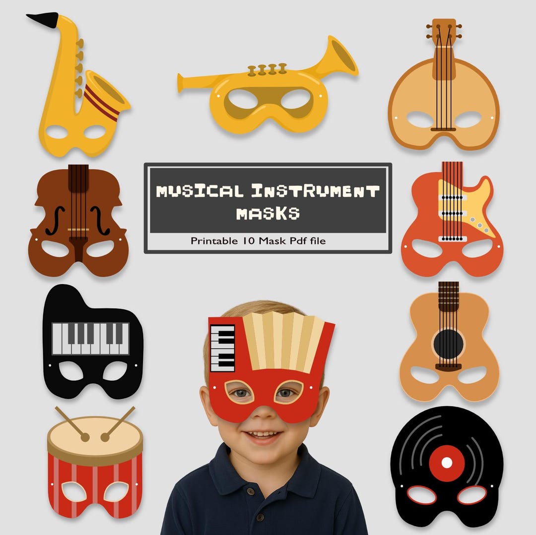 Musical Instrument Masks for Kids: Printable Party Masks (PDF Files) - Etsy