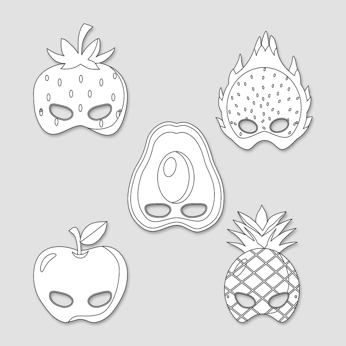 Coloring Pages Fruit Masks | 10 Fruit Costume for Kids Craft & Party ...
