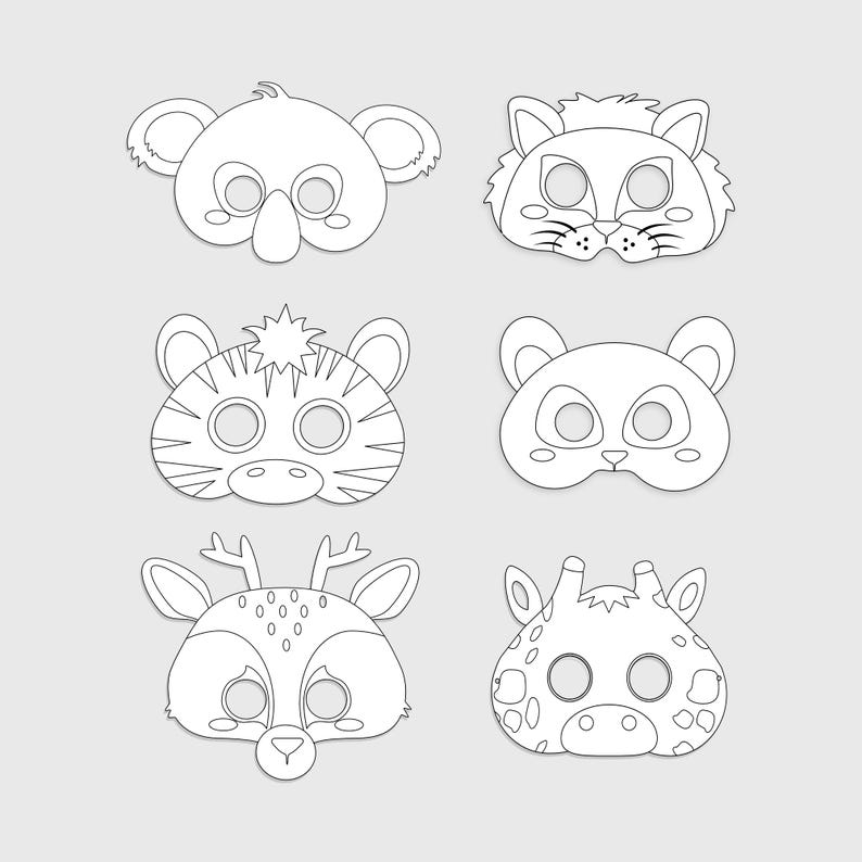 Safari Animal Coloring Masks: DIY Craft Kids Gift Activity (PDF ...