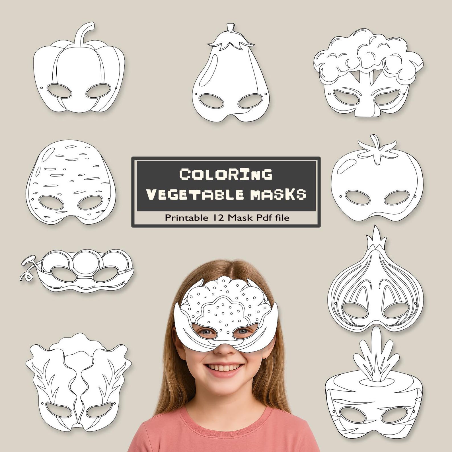 Vegetable Masks Bundle | 24 Coloring & Colored Veggie Masks for Kids ...