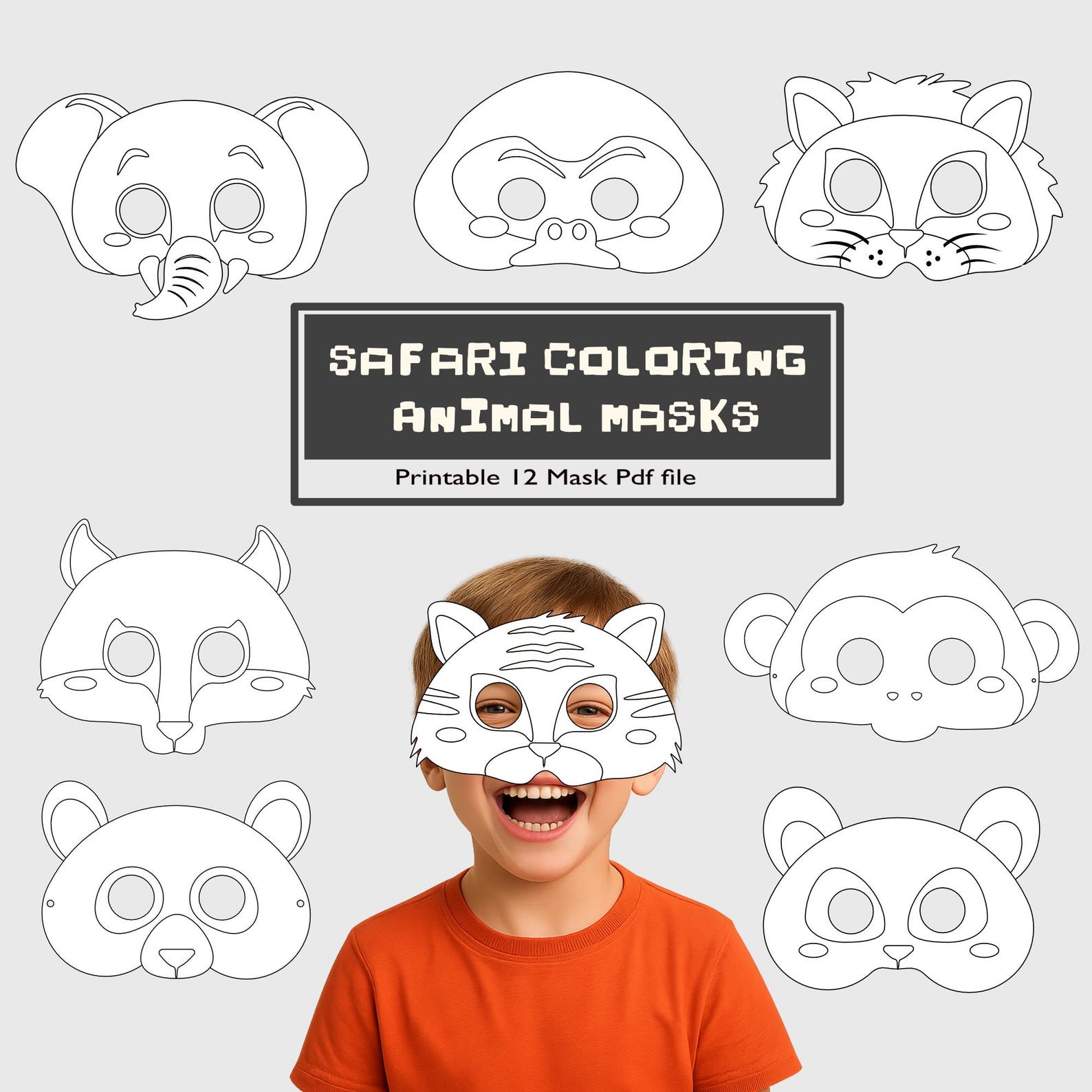 Safari Animal Coloring Masks Printable | Kids Craft Activity DIY Safari ...