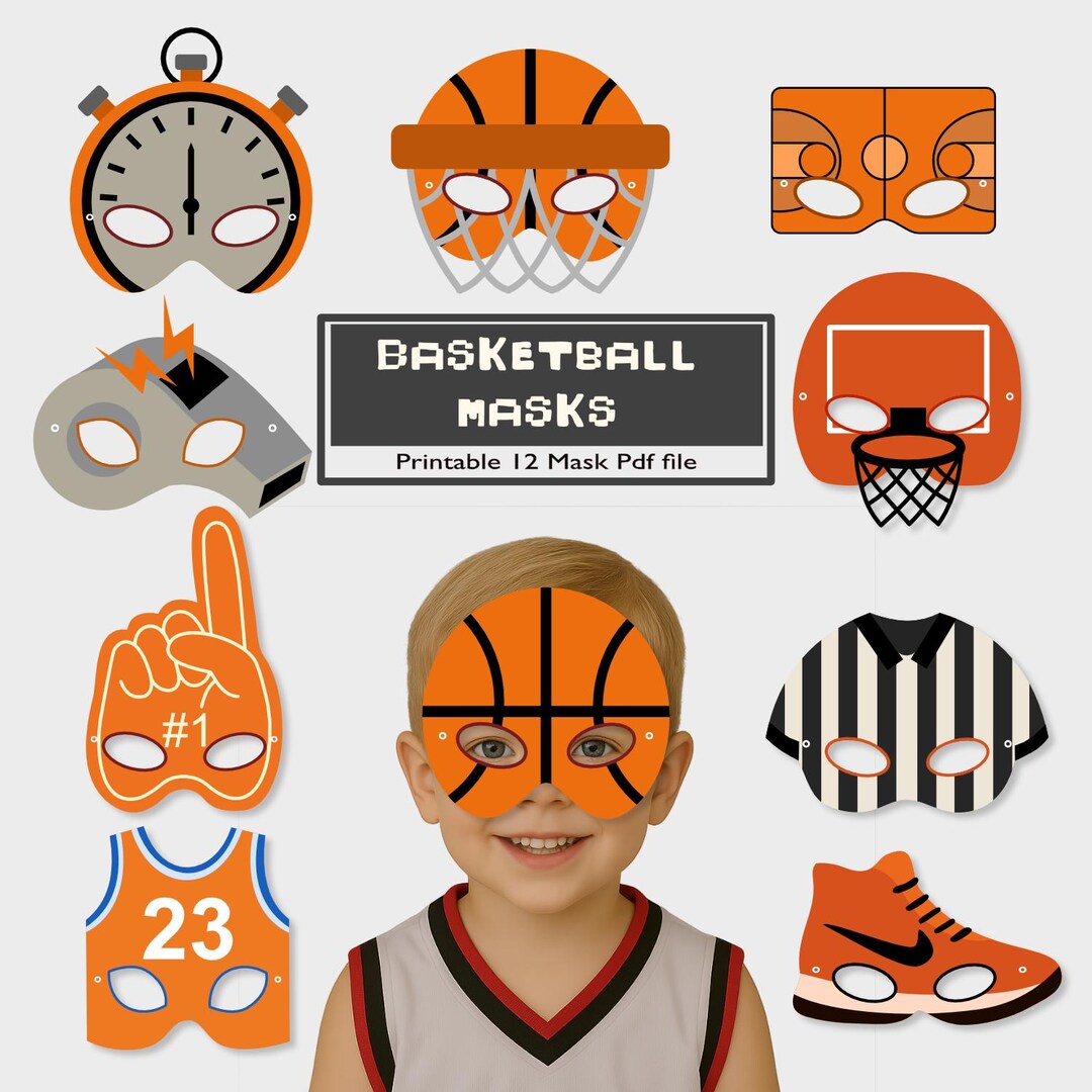 Basketball Masks Printable: Kids' Costume Party Masks (PDF Download) - Etsy
