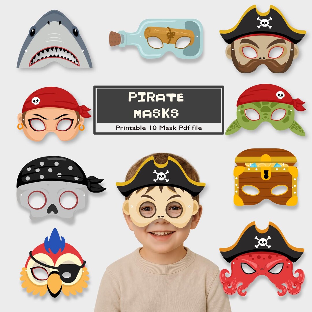 Pirate Masks for Kids – Printable Pirate Party Mask Set, PDF Download ...