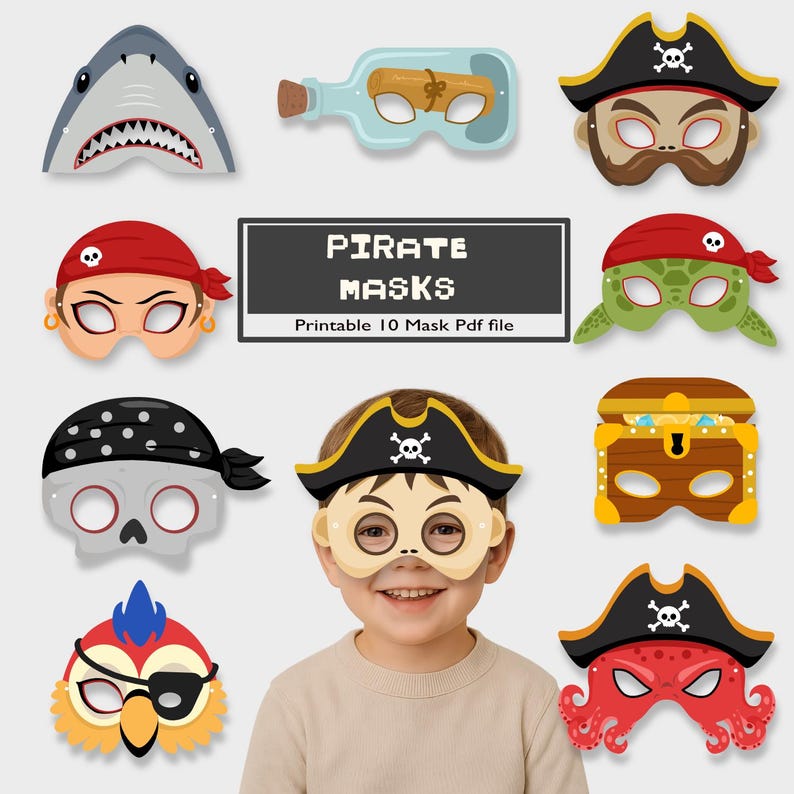 Pirate Masks for Kids – Printable Pirate Party Mask Set, PDF Download ...