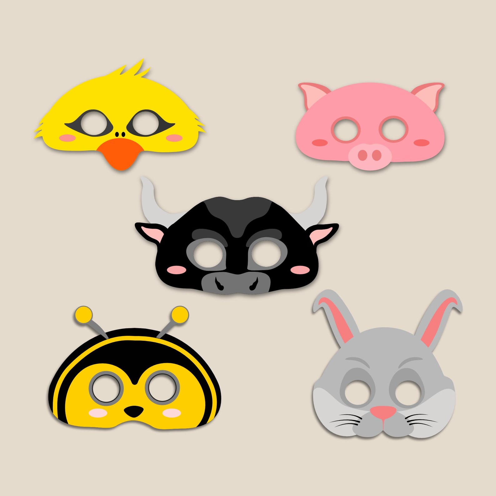Farm Animal Masks Printable: Kids' Pretend Play Party Favors (PDF ...