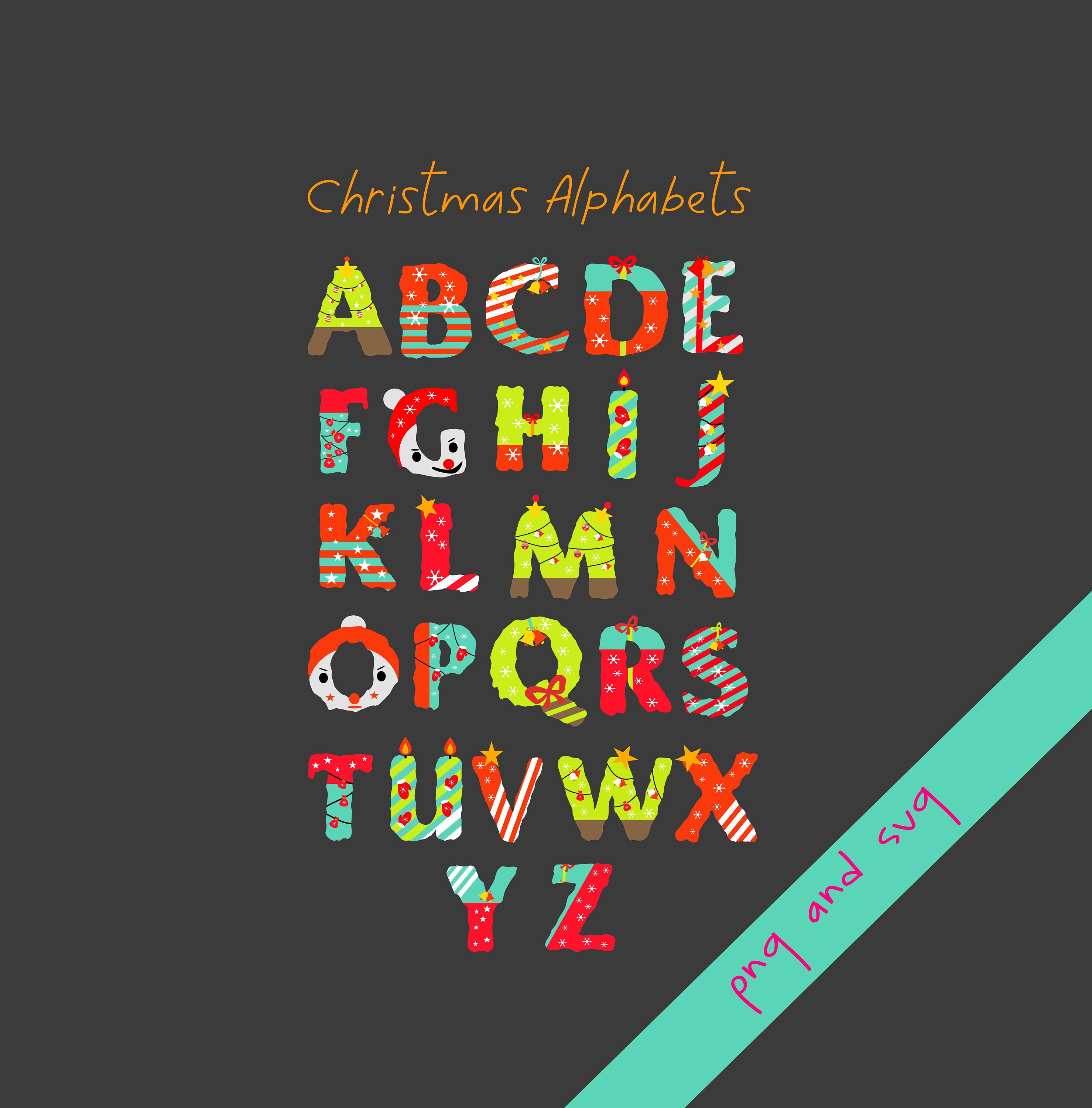 Christmas Alphabet Clip Art PNG and SVG Files ABC Clip Art | Etsy